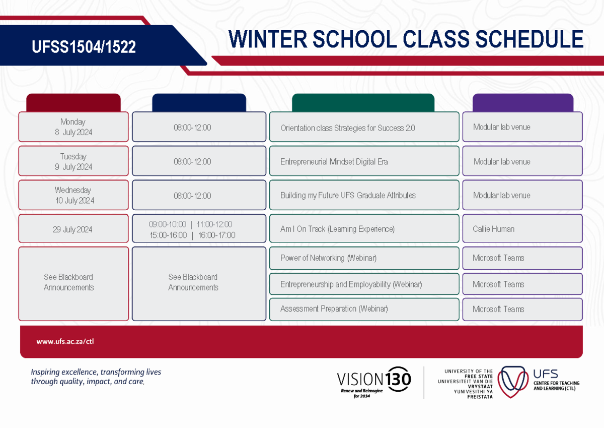 UFSS1522 Winter School Class Schedule Modular lab venue 8-10 July ...