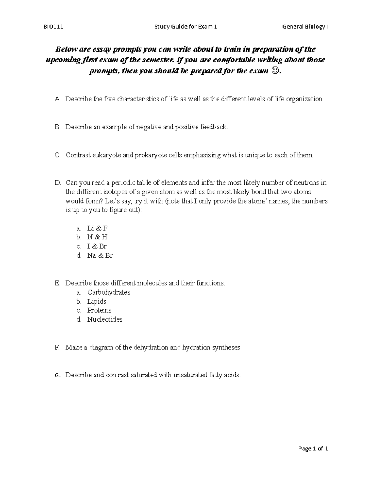 Study-guide-1 - this is only for those who want to study - BIO111 Study ...