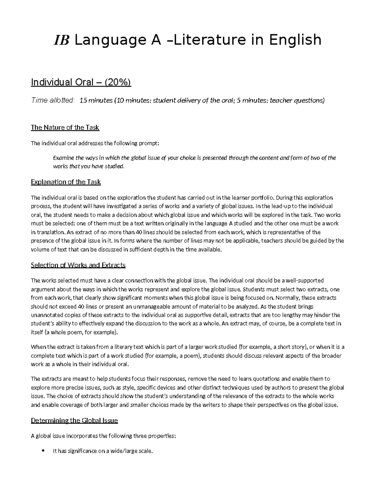 Individual Oral Assessment 2021 - IB Language A –Literature in English ...