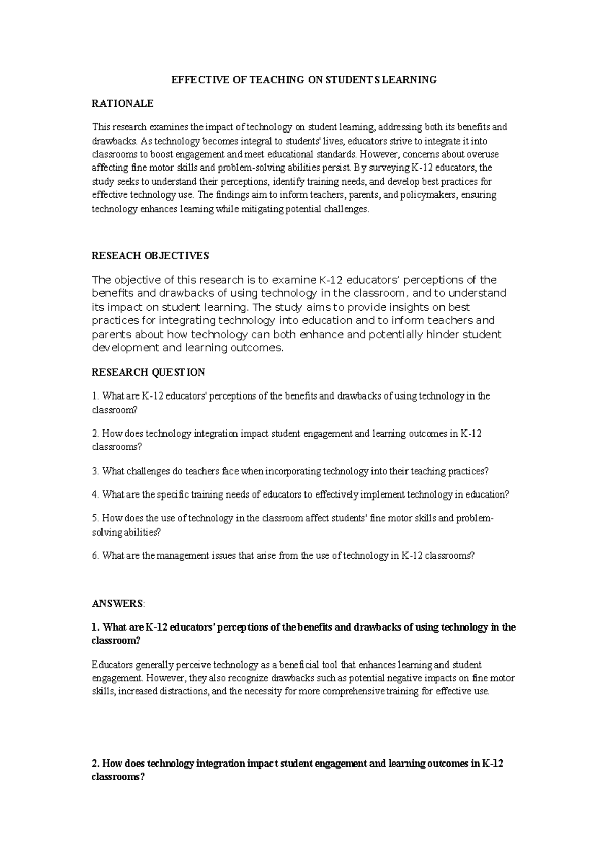 Effective OF Teaching ON Students Learning - EFFECTIVE OF TEACHING ON ...