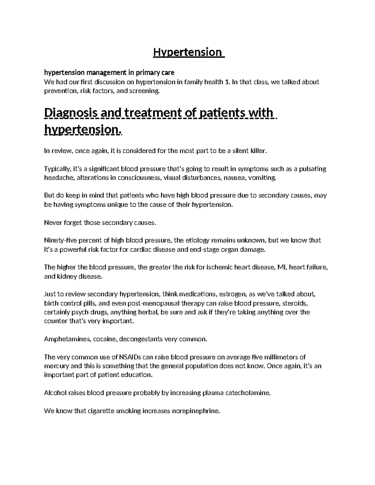 Hypertention Study Guide March 27 - Hypertension hypertension ...