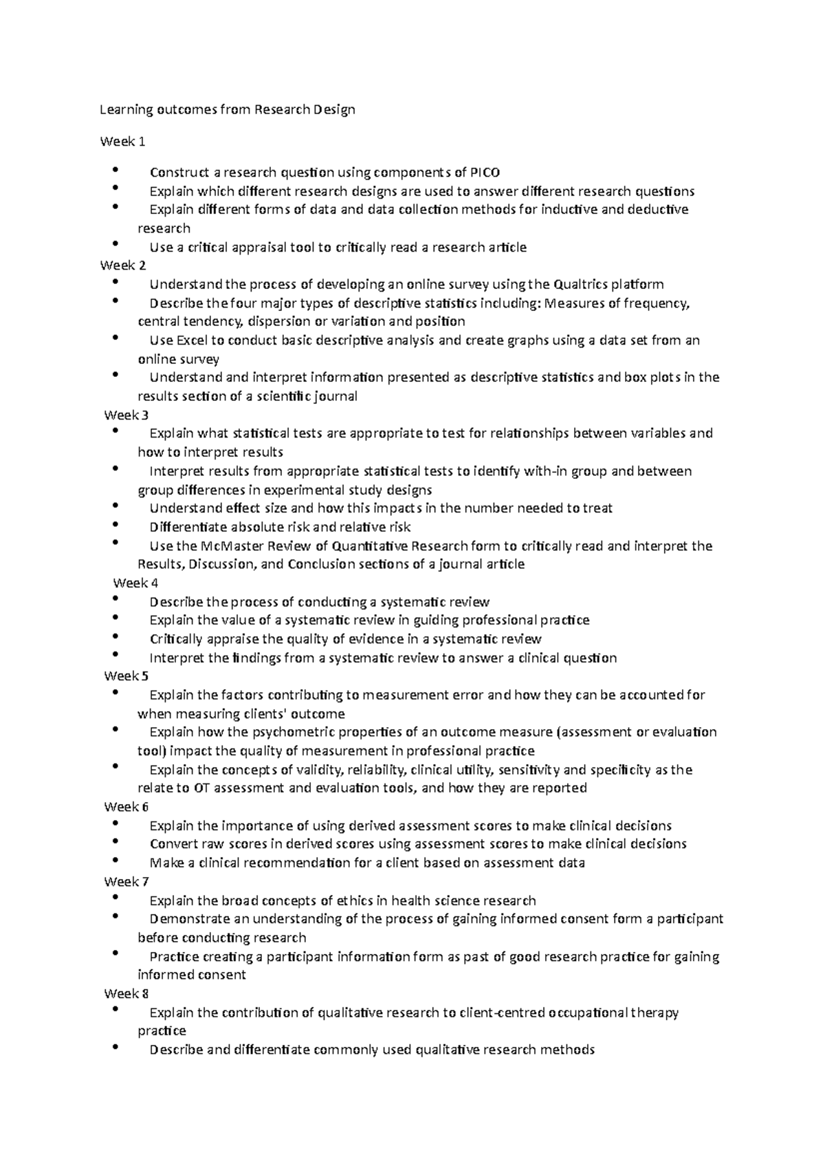 Learning Outcomes from Research Design - Studocu