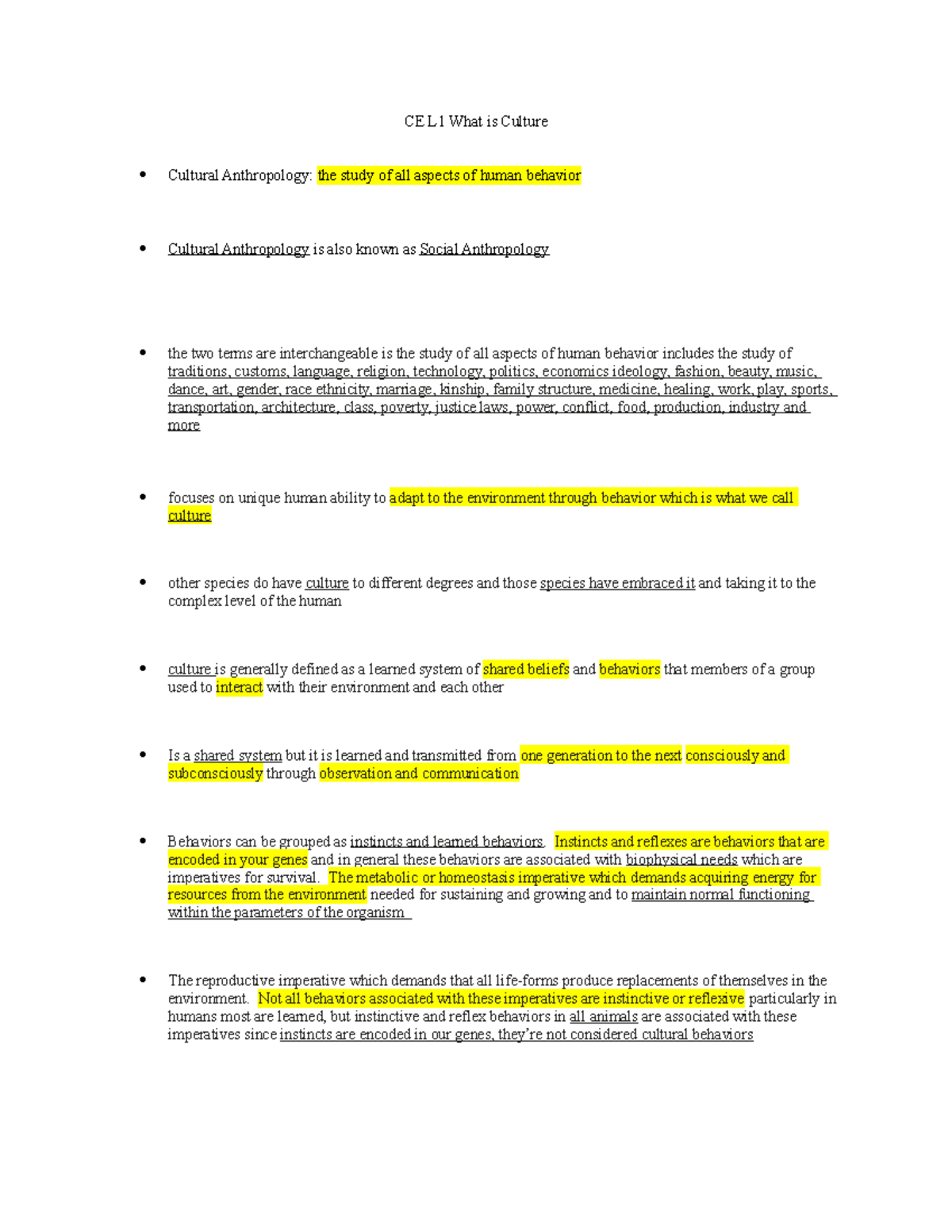 Cross cultural notes week 1 - CE L1 What is Culture Cultural ...