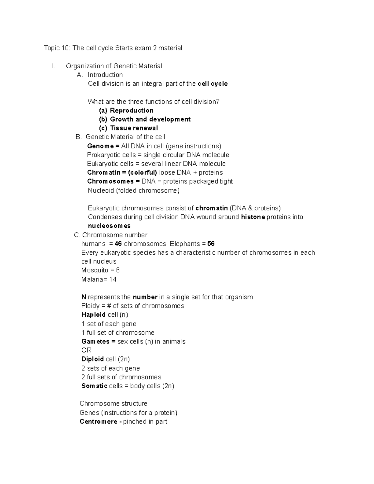 General Biology 10 10 23 - Topic 10: The cell cycle Starts exam 2 ...
