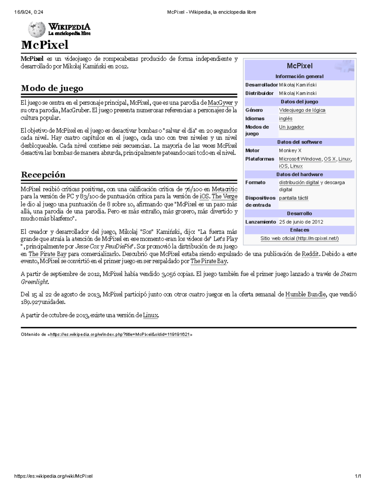 Mc Pixel - Wikipedia, la enciclopedia libre - McPixel Información ...