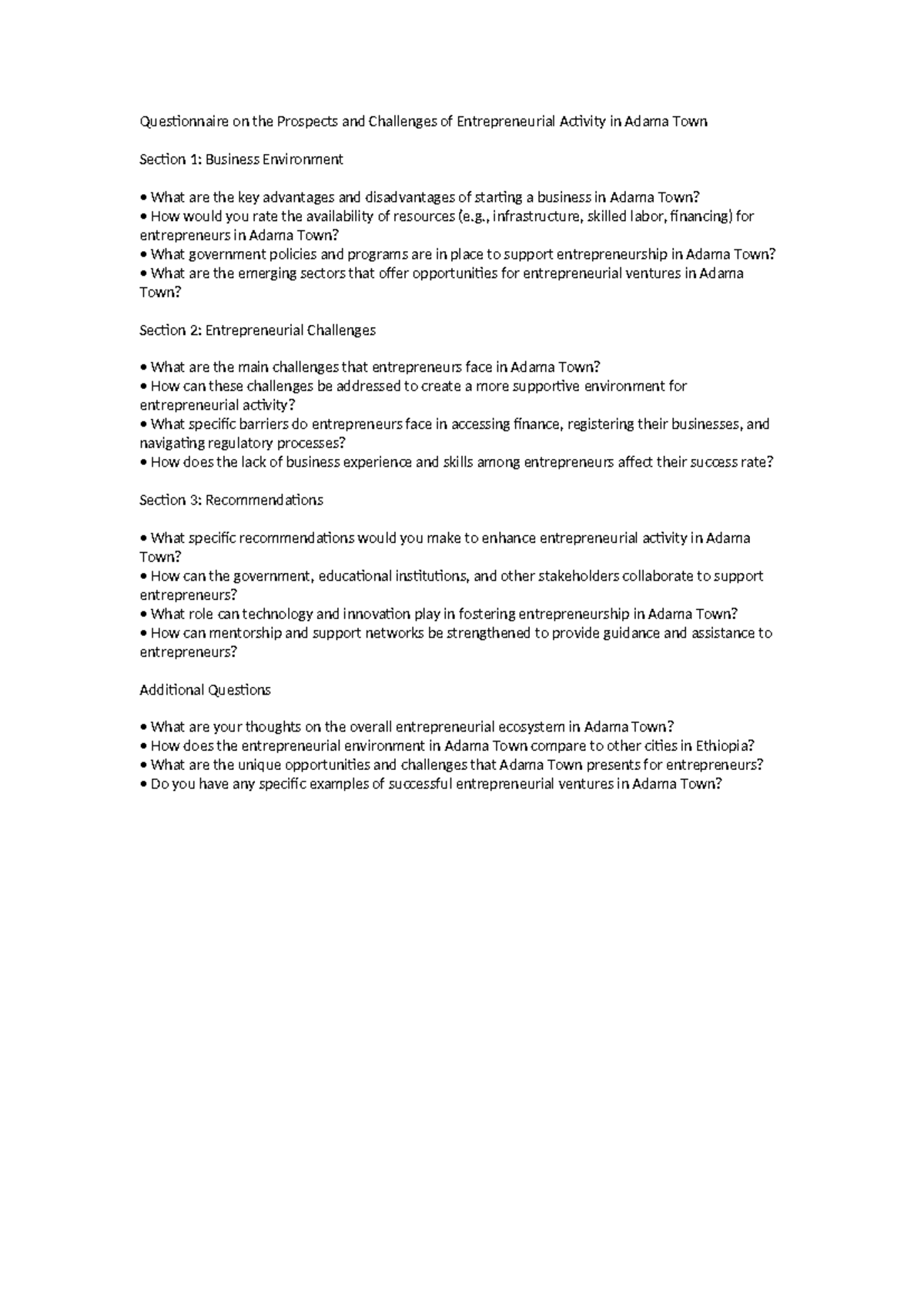 Questionnaire on the Prospects and Challenges of E - Questionnaire on ...