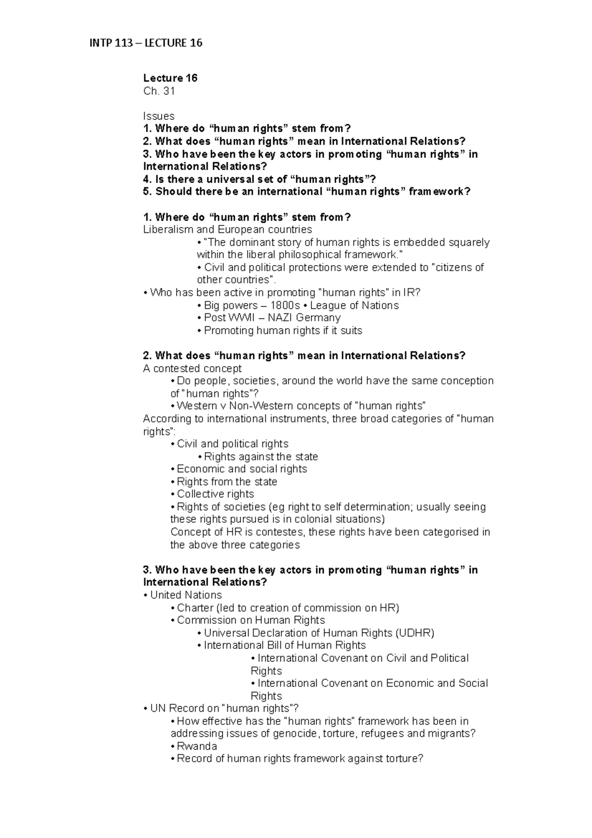INTP 113 – Lecture 16 - Lecture 16 Ch. 31 Issues 1. Where do “human ...