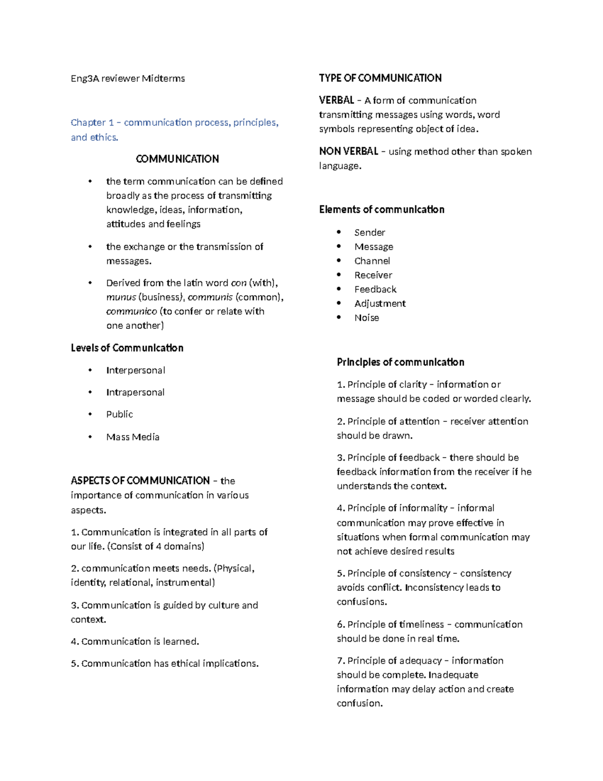 Eng3A reviewer Midterms 1 - Eng3A reviewer Midterms Chapter 1 – communication process ...