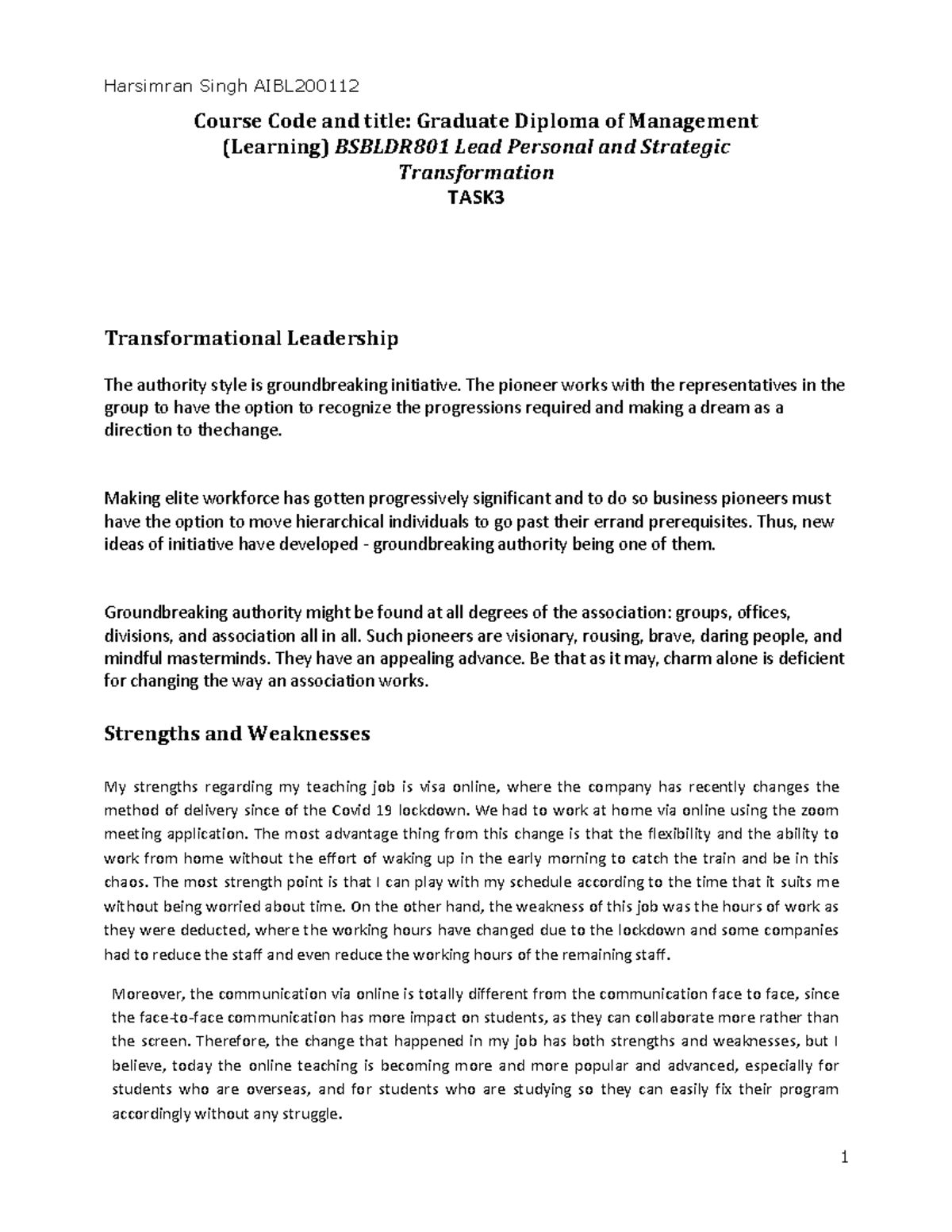 Task3 complete - TASK 3 - Course Code and title: Graduate Diploma of ...