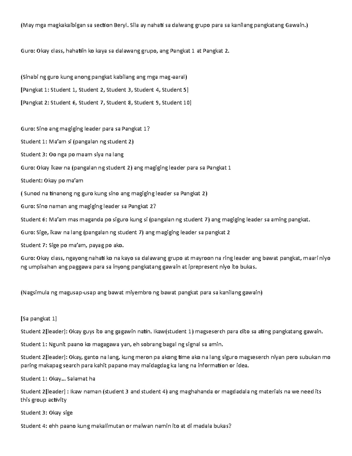 Es P script (just an script) - (May mga magkakaibigan sa section Beryl ...