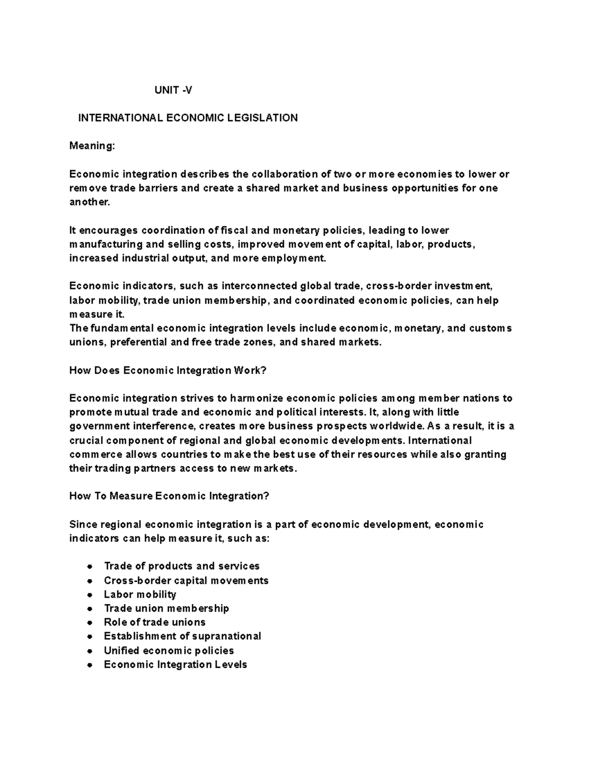 International Economic Legislation - UNIT -V INTERNATIONAL ECONOMIC ...