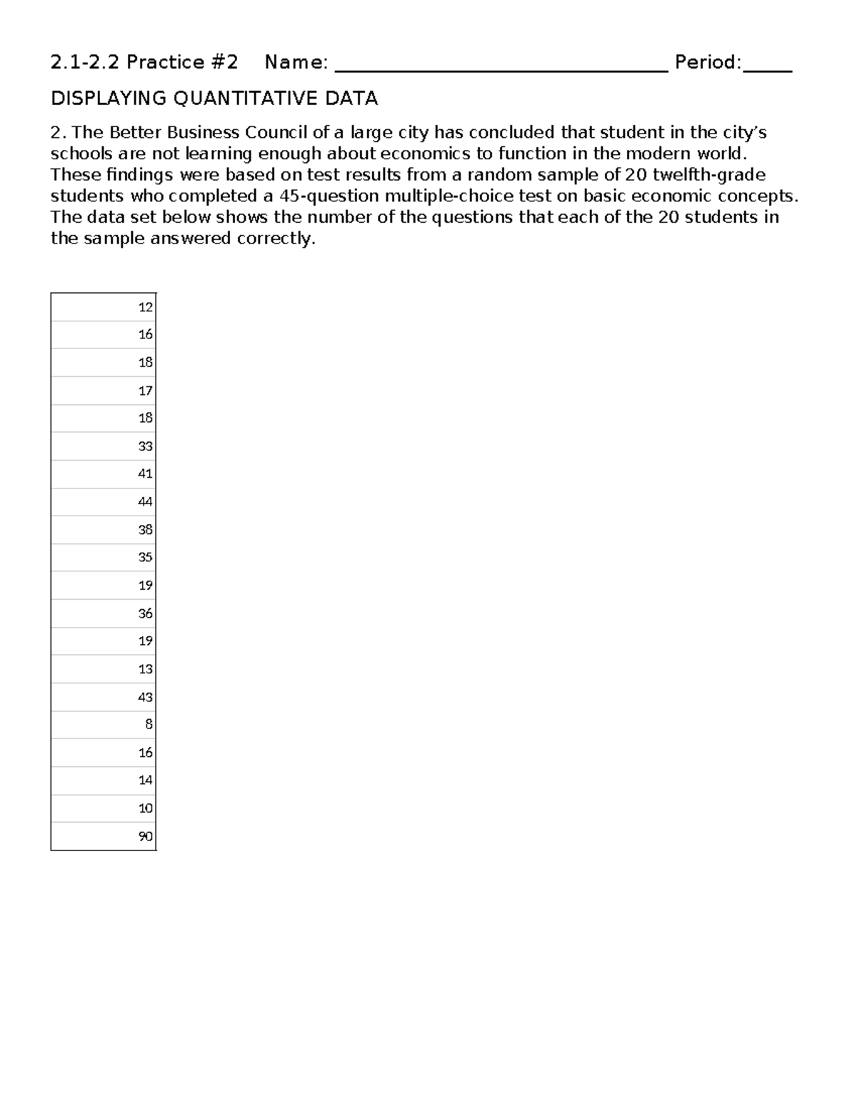 Copy of 2.1-2.2 Practice #2 Quantitative Data worksheet 2023 - 2.1-2 ...