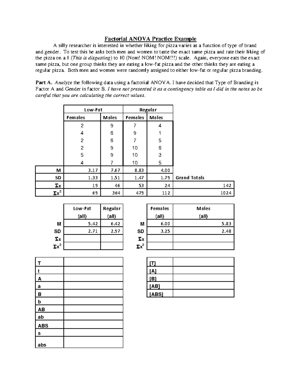 Factorial Anova Practice Example - Factorial ANOVA Practice Example A ...