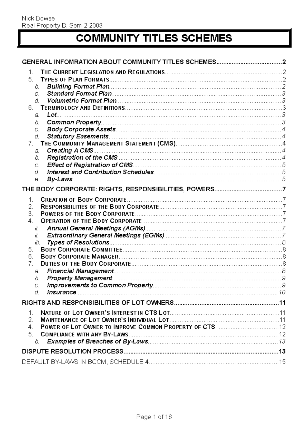 Community Titles Schemes - COMMUNITY TITLES SCHEMES Real Property B ...