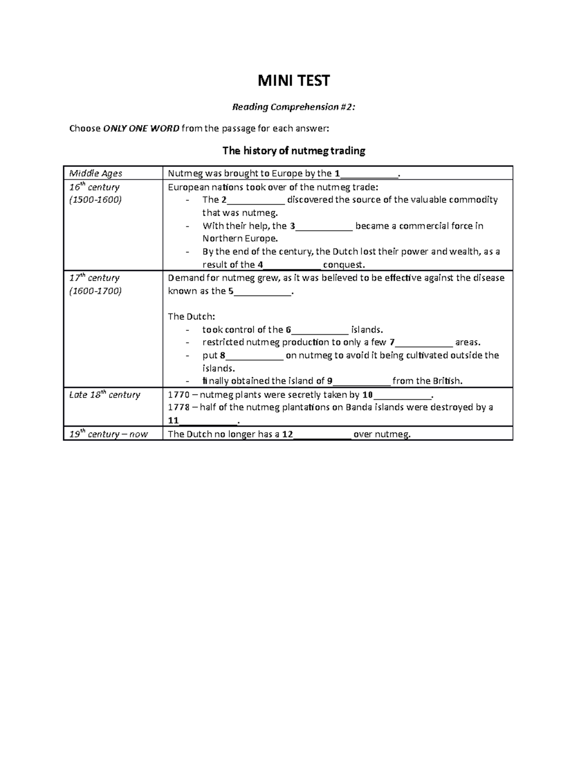 MINI TEST - Reading comprehension #2 - MINI TEST Reading Comprehension ...