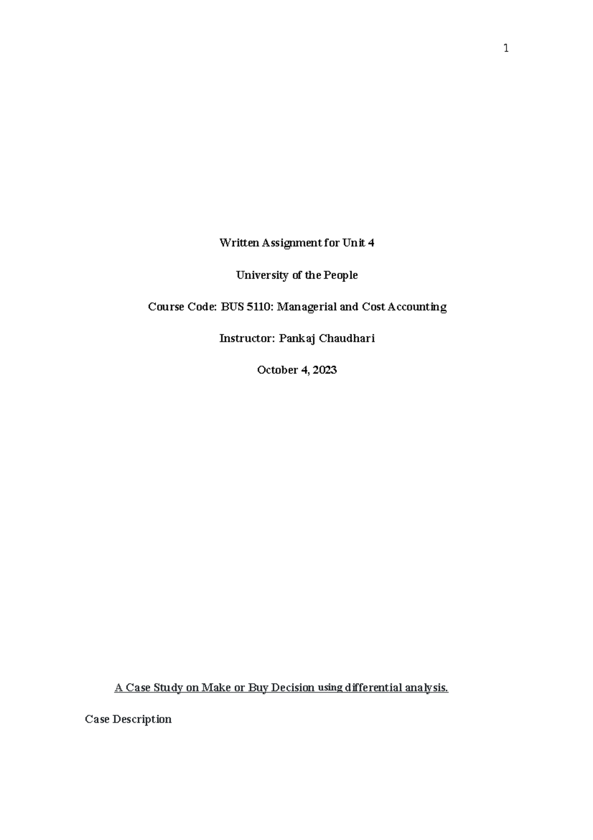 M. Accting Written Assignment Unit 4 - Written Assignment for Unit 4 University of the People ...