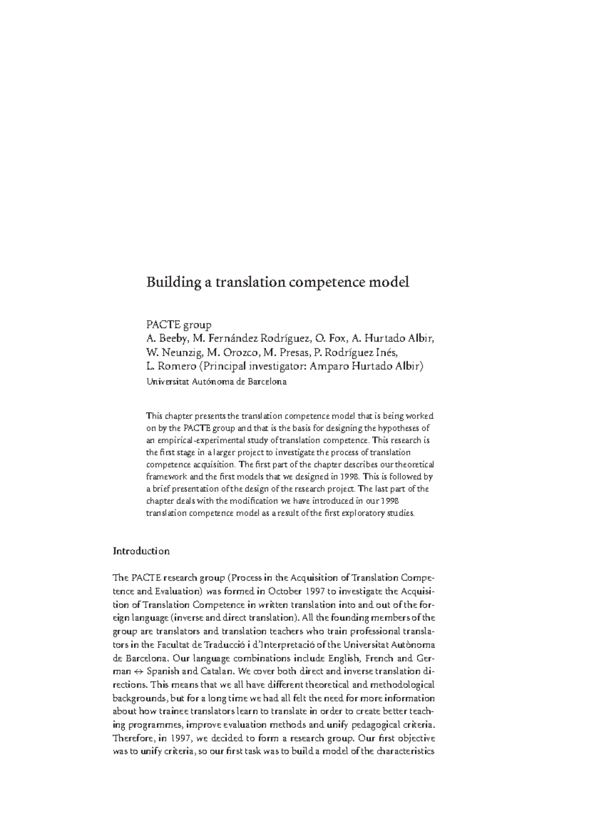 Pacte 2003 Building a translation competence model - Building a ...