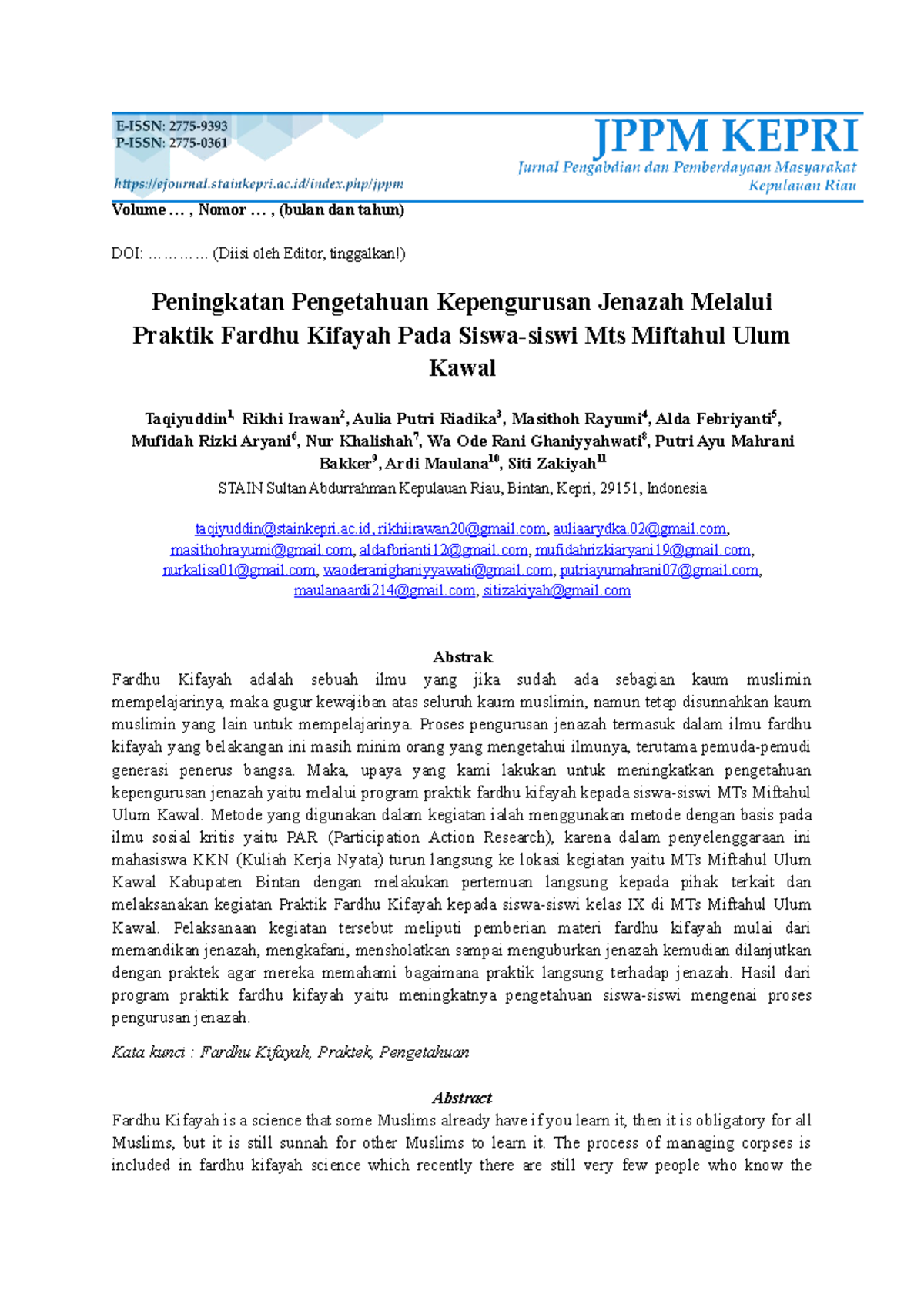 Draft Jurnal Kelompok XV - Volume ... , Nomor ... , (bulan dan tahun ...