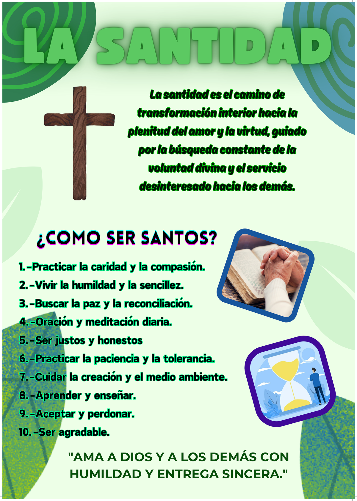 Ilustración de un afiche sobre la Santidad con fondo de la naturaleza, con hojas verdes - LA ...