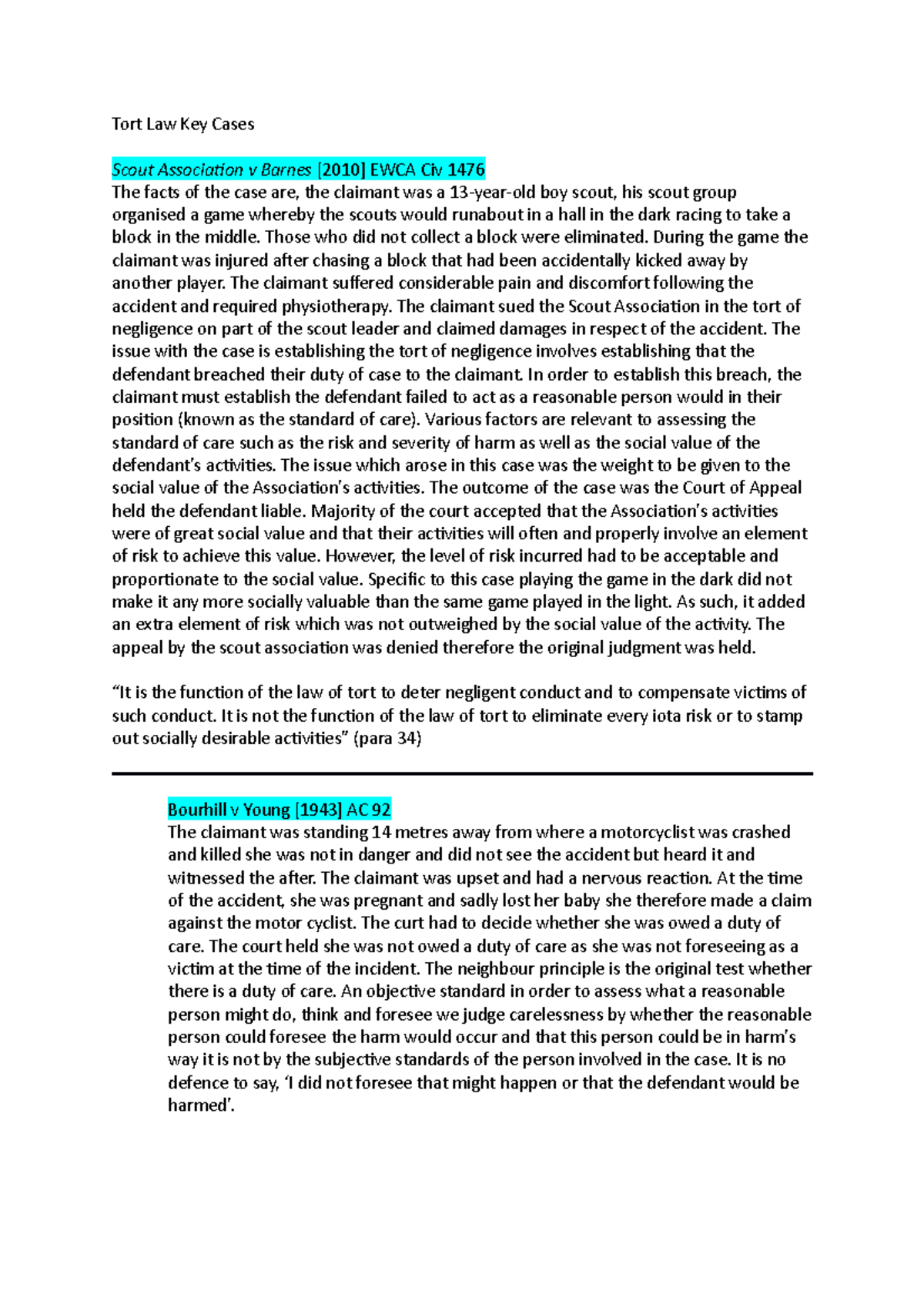 Tort Law Key Cases - Tort Law Key Case facts, issues and judgements ... Tort Law Key Cases - Tort Law Key Case facts, issues and judgements ...