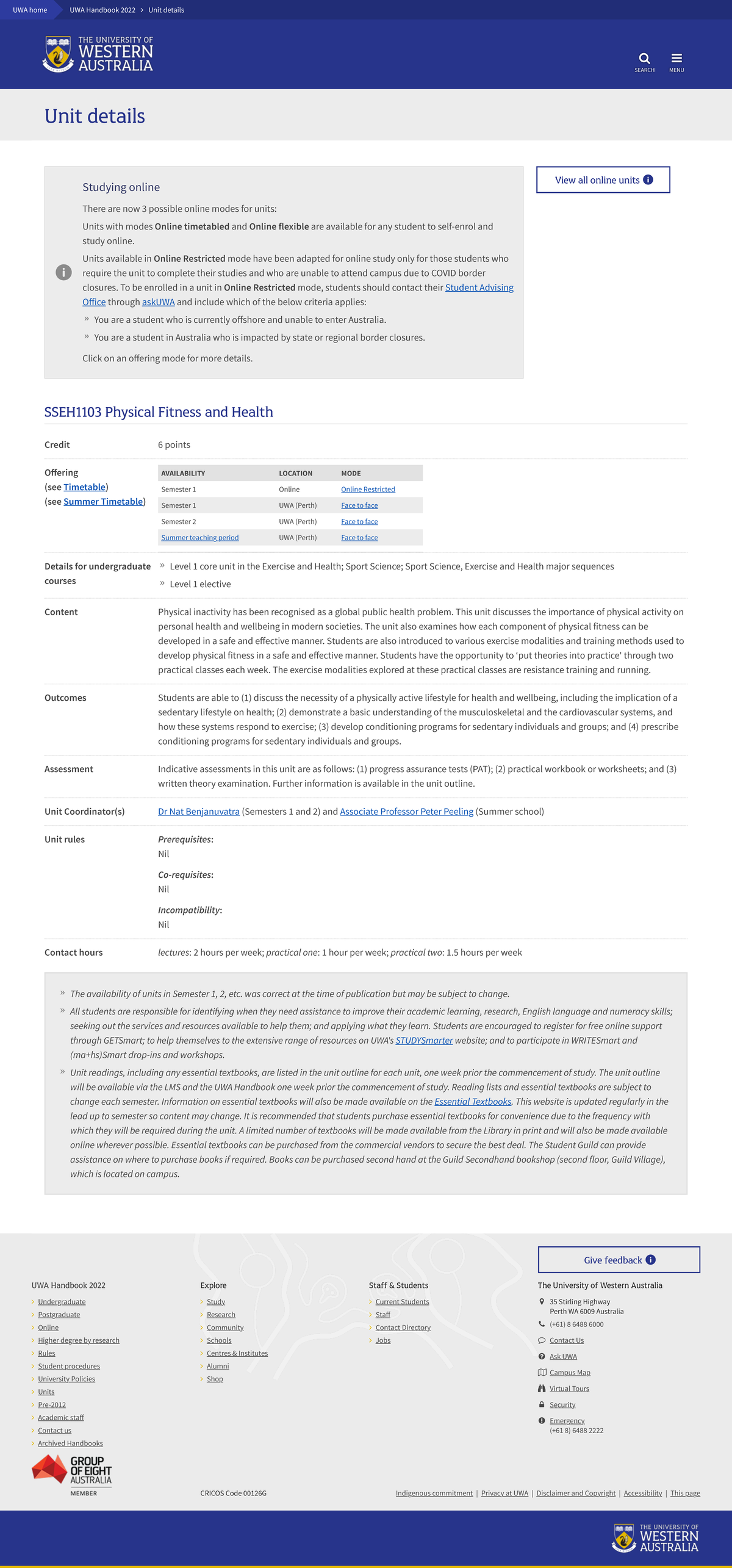 SSEH1103 Physical Fitness and Health - UWA home UWA Handbook 2022! Unit ...
