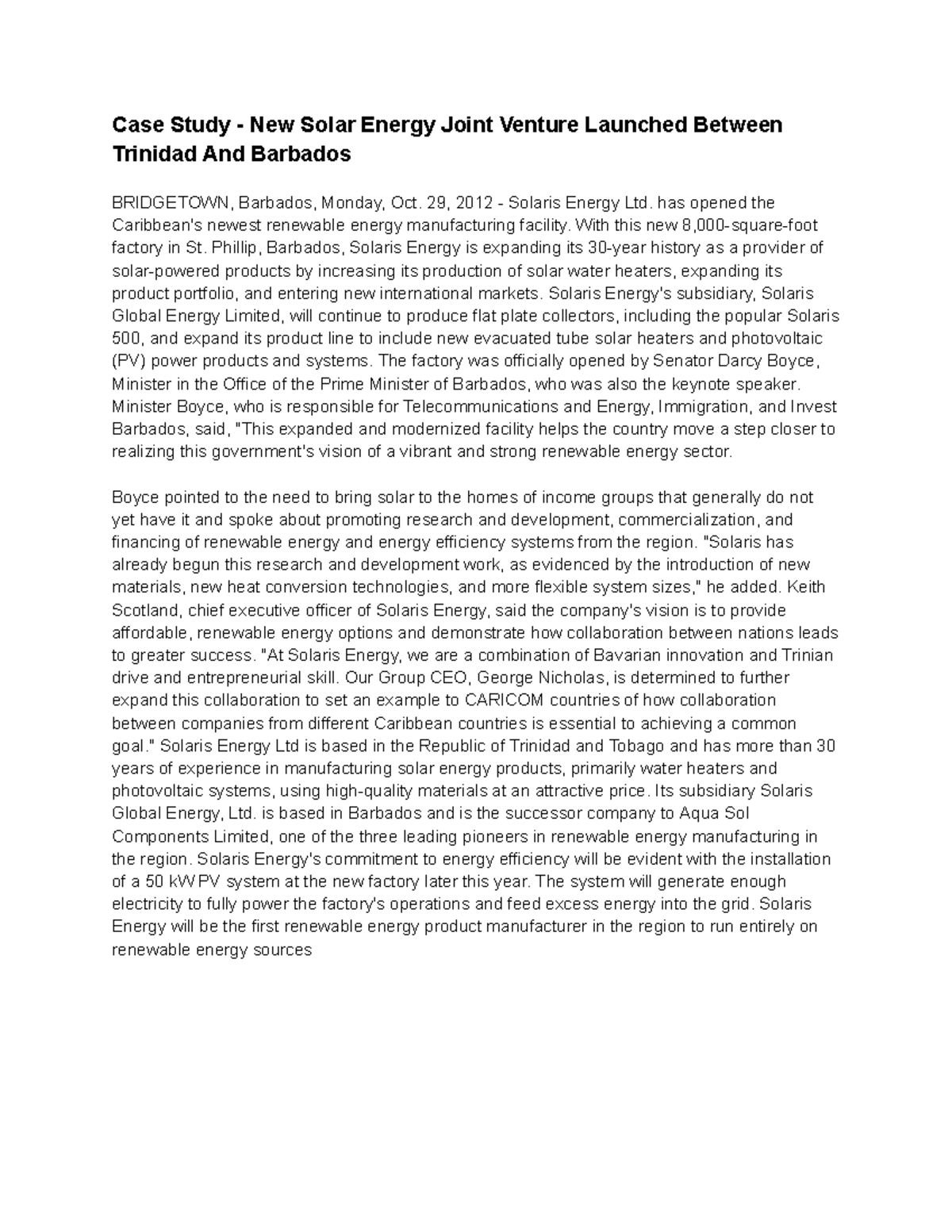 Case Study - New Solar Energy Joint Venture Launched Between Trinidad ...