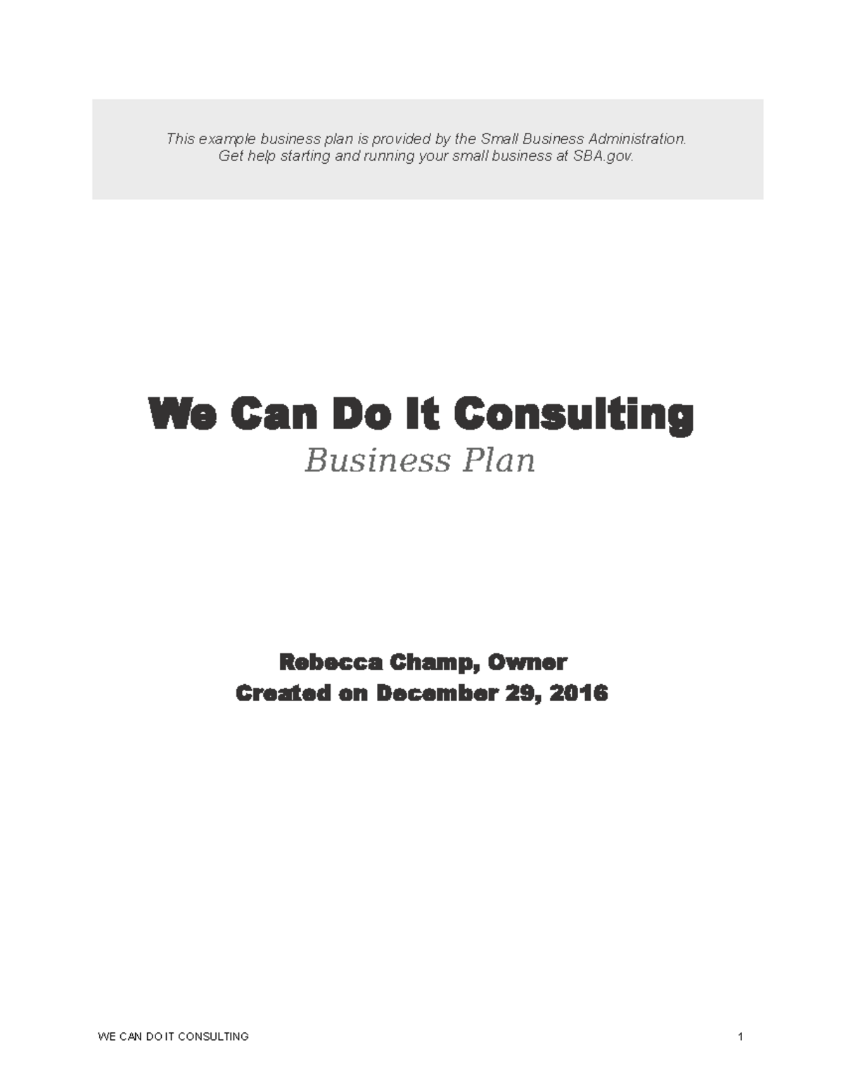 Sample Business Plan - We Can Do It Consulting - We Can Do It ...