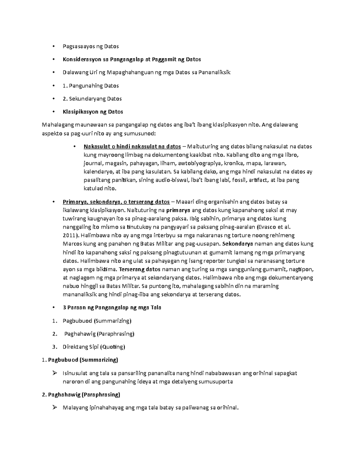 Filipino 10 - Pagsasaayos ng Datos Konsiderasyon sa Pangangalap at ...