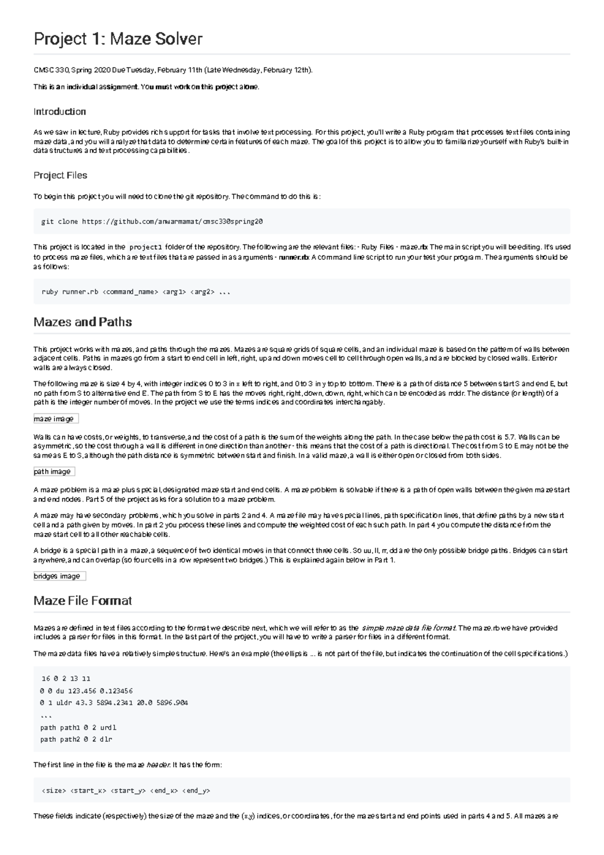 Project 1 - Maze - This is an individual assignment. You must work on ...