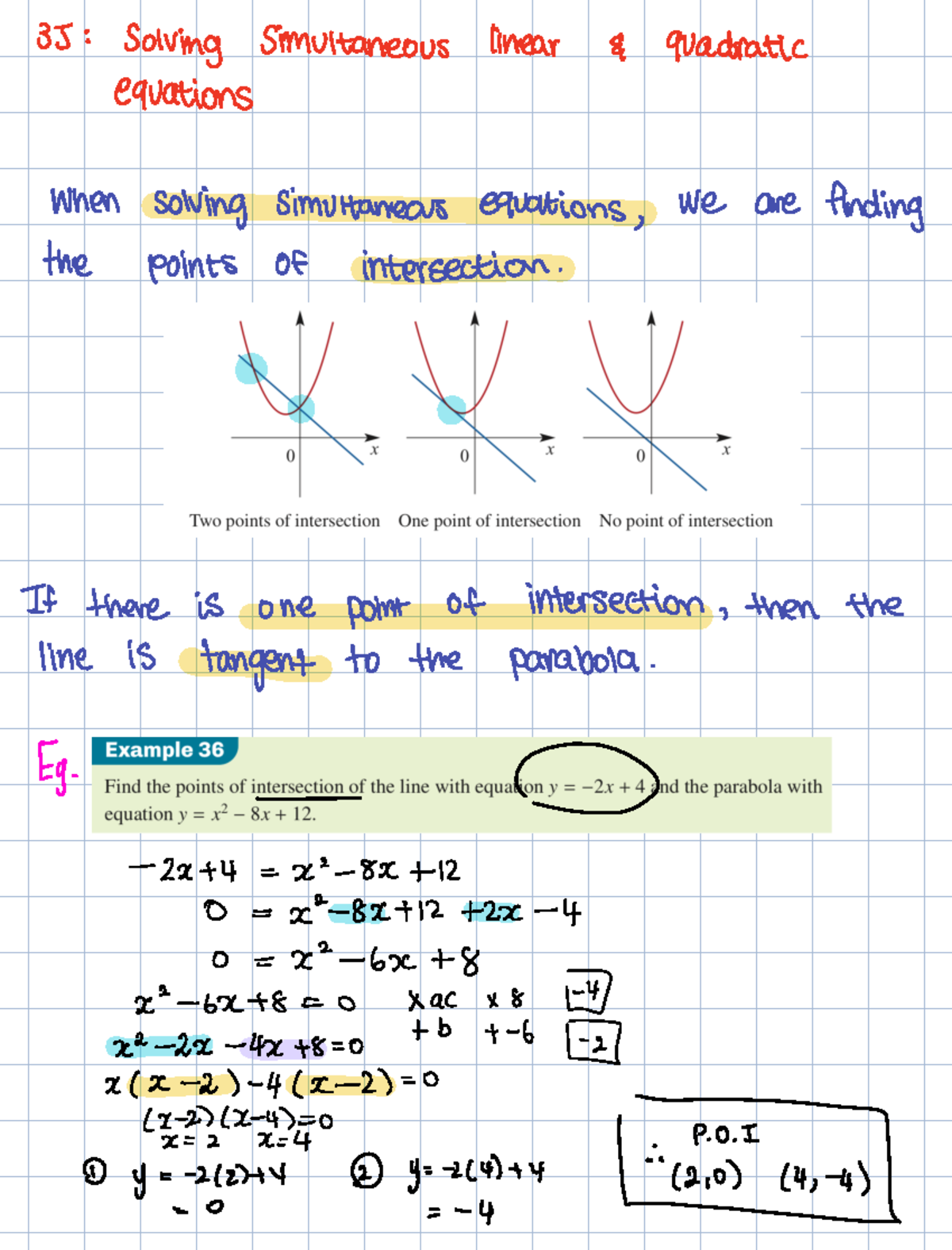 3J & 3K Notes - 35 Solving simultaneous linear quadratic equations when ...
