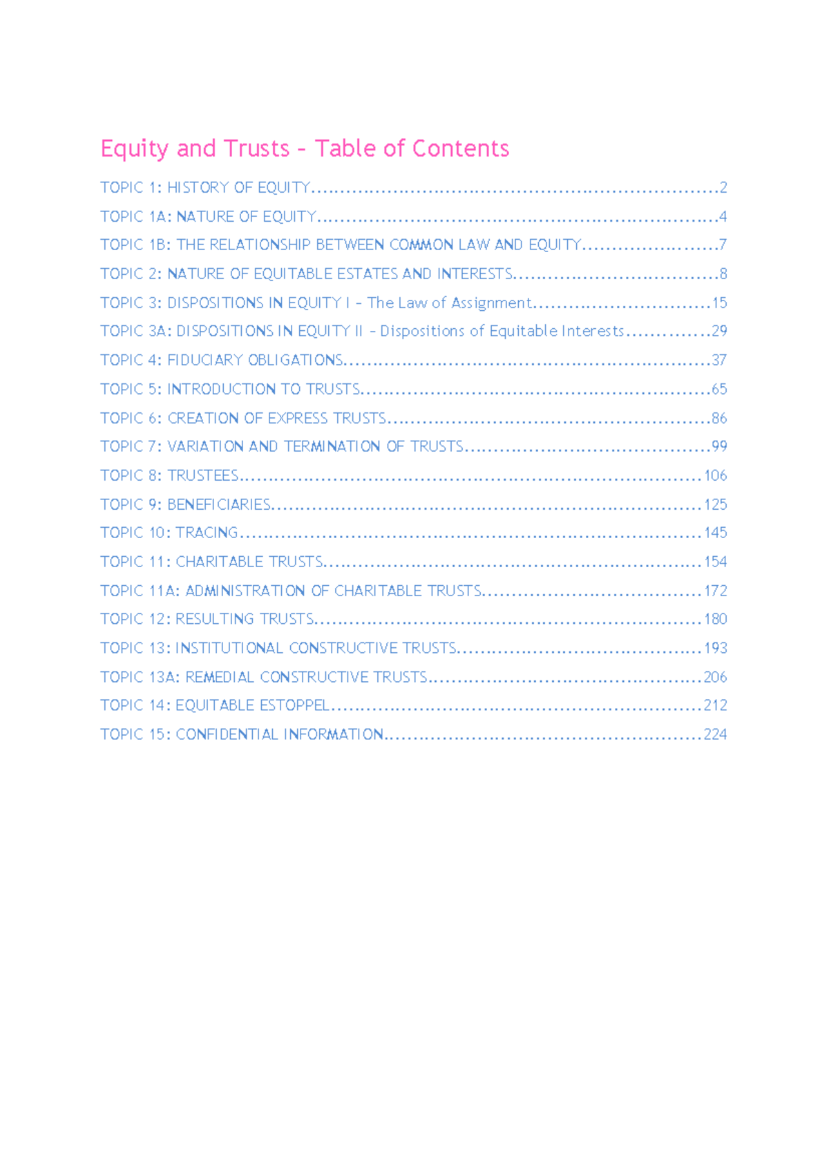Equity Notes - Equity and Trusts – Table of Contents TOPIC 1: HISTORY ...