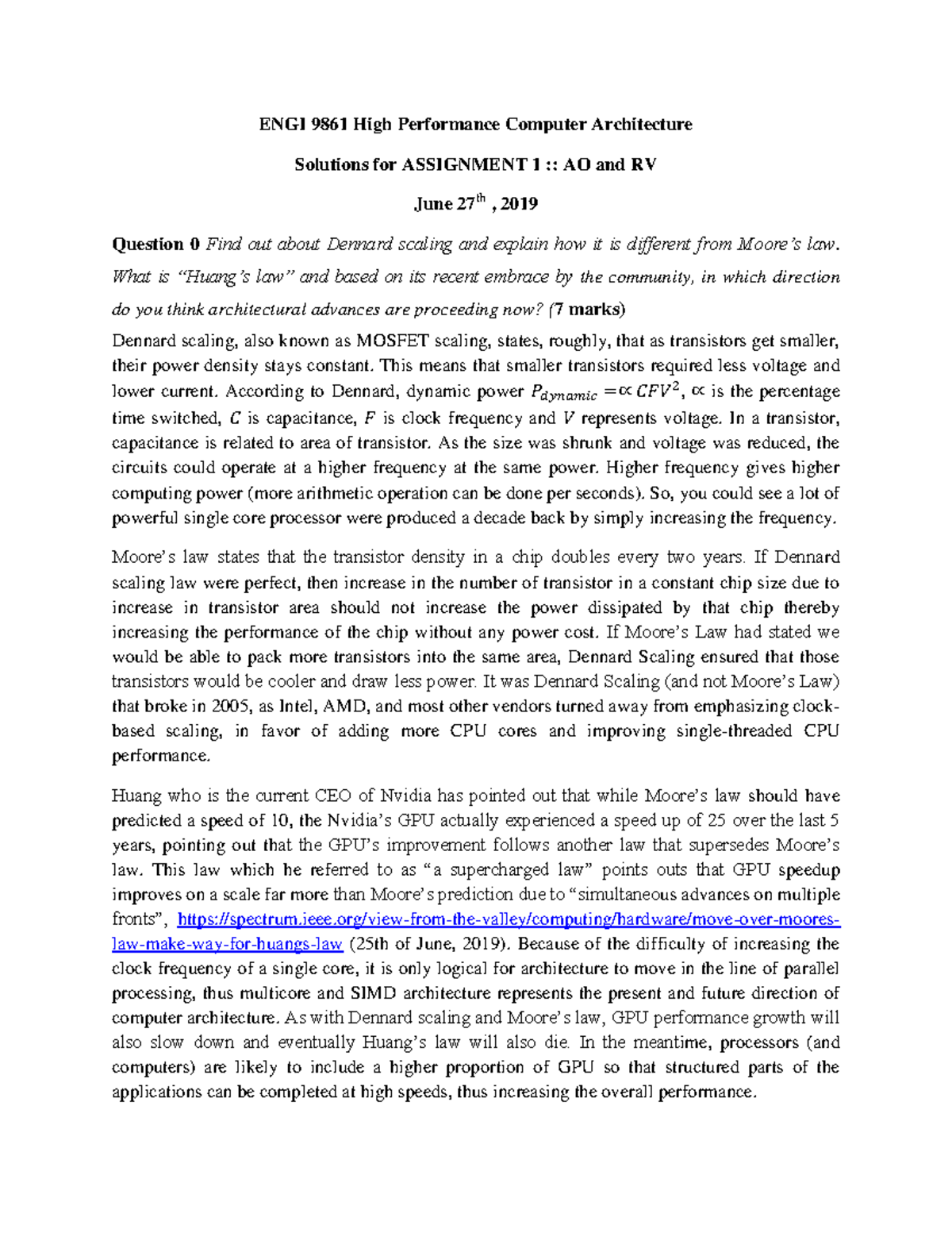 Solutions Assignment #1 - ENGI 9861 High Performance Computer Architecture Solutions for ...