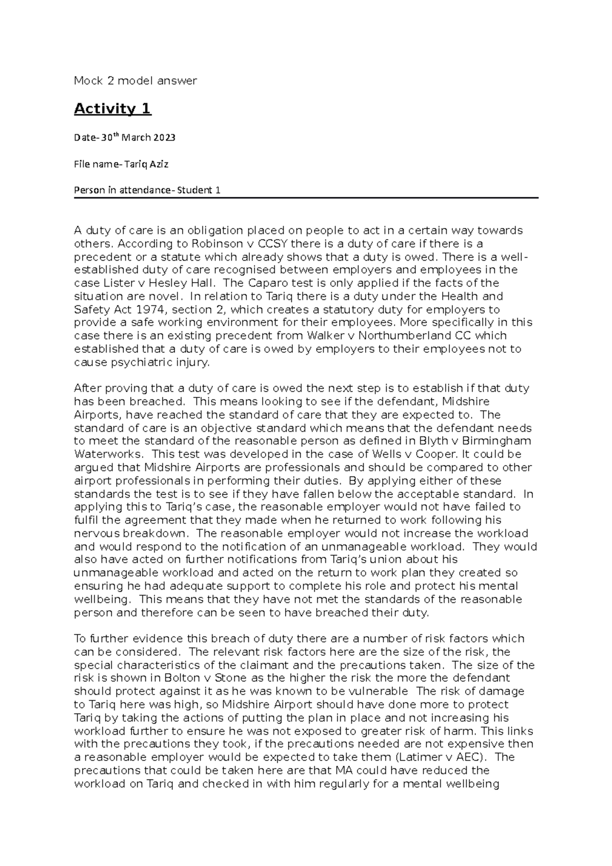 June 2022 model answer annotated - Mock 2 model answer Activity 1 Date ...