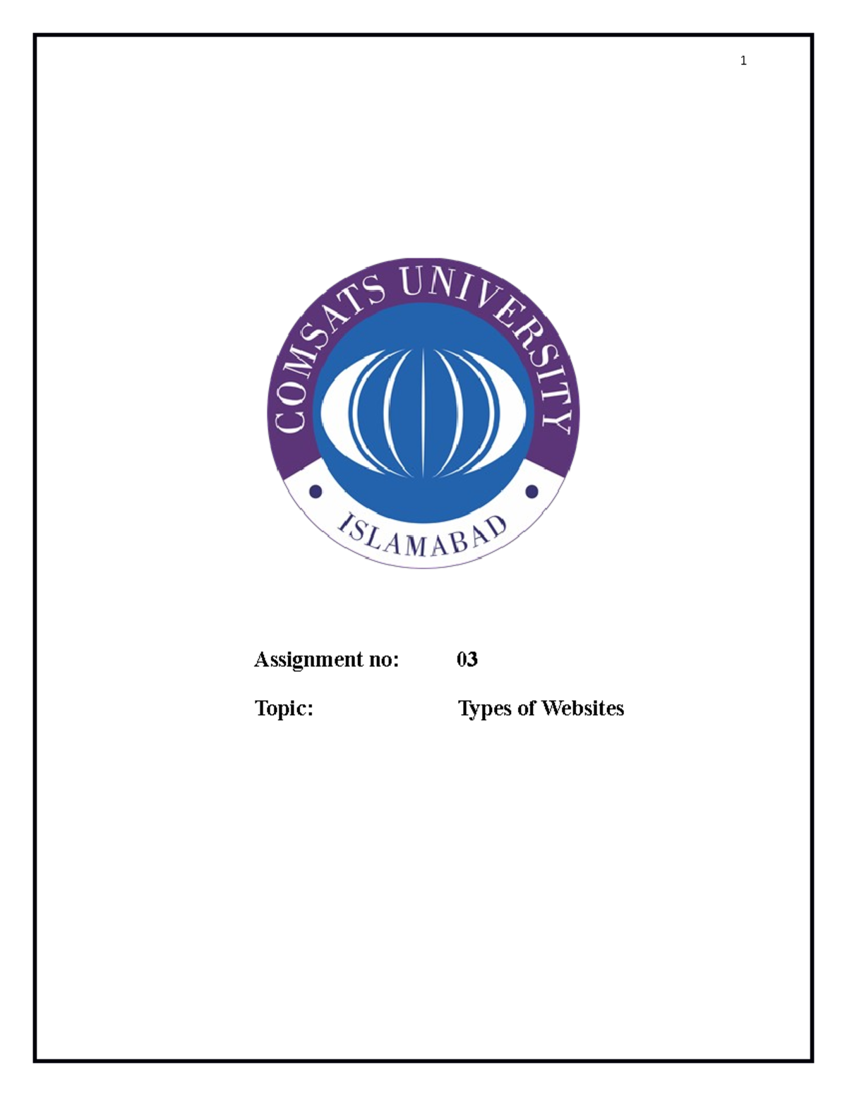 Introdution To Computing Assignment Assignment No 03 Topic Types Of Websites Types Of