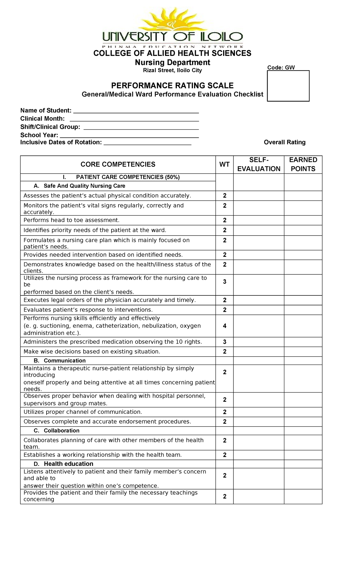 Perfomance- Rating- Scale (1) - COLLEGE OF ALLIED HEALTH SCIENCES ...