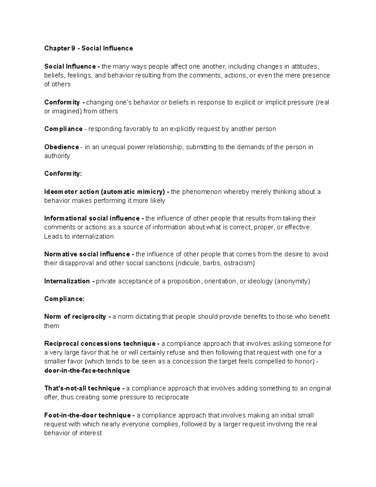 Psych 360 exam 3 - lol - Chapter 9 - Social Influence Social Influence ...