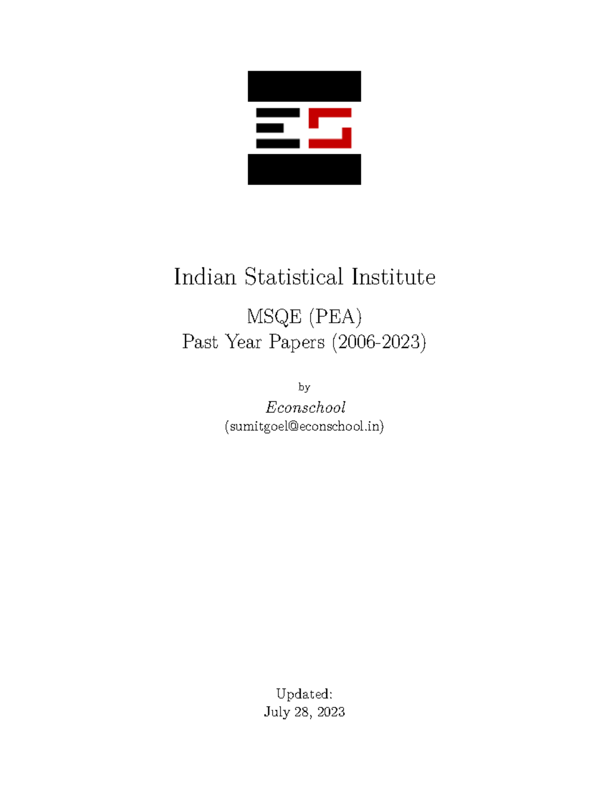 Isi pea - Indian Statistical Institute MSQE (PEA) Past Year Papers ...