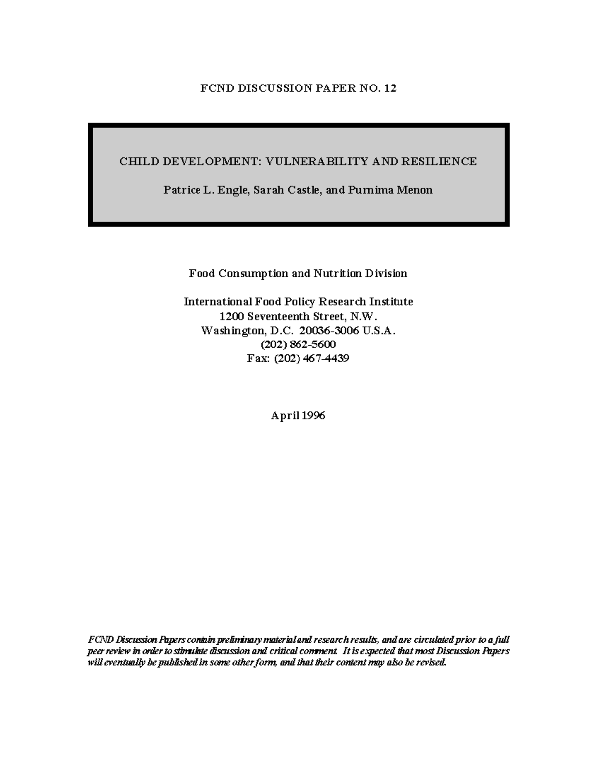 Child development - Lecture notes 1 - CHILD DEVELOPMENT: VULNERABILITY ...