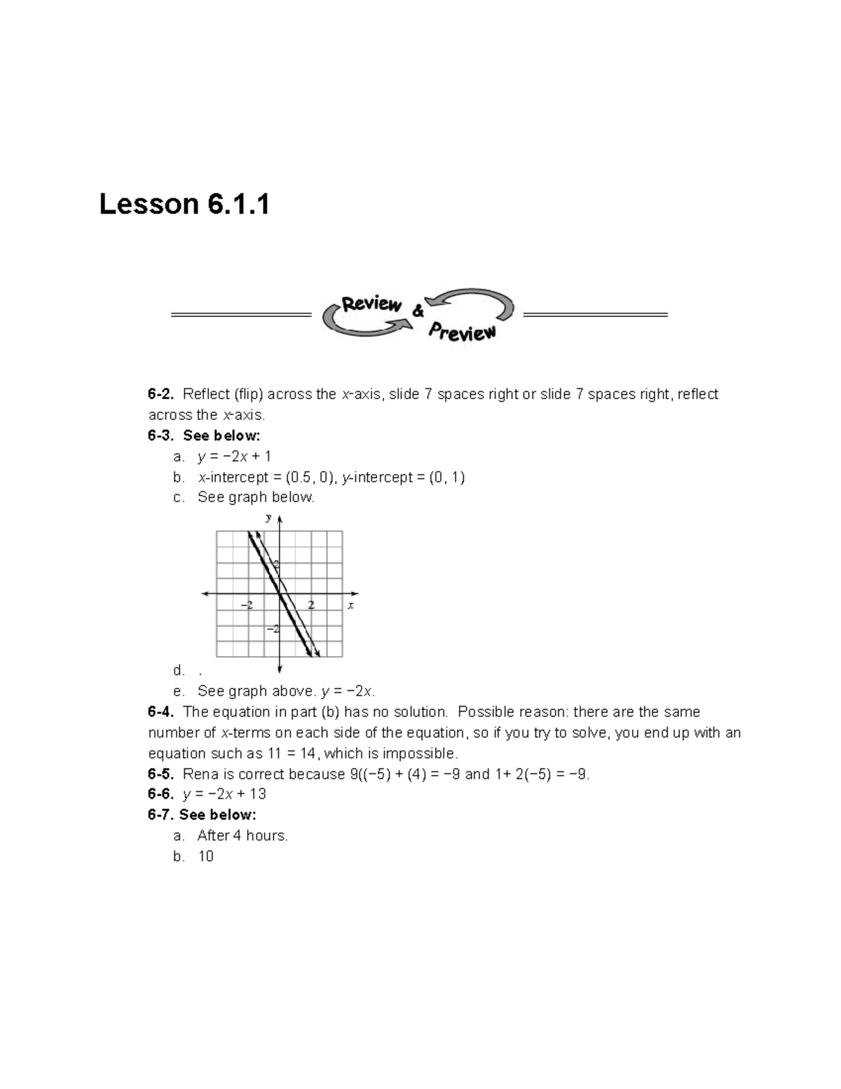 CCC3 ch6 answers - Lesson 6. 6-2. Reflect (flip) across the x‑axis ...