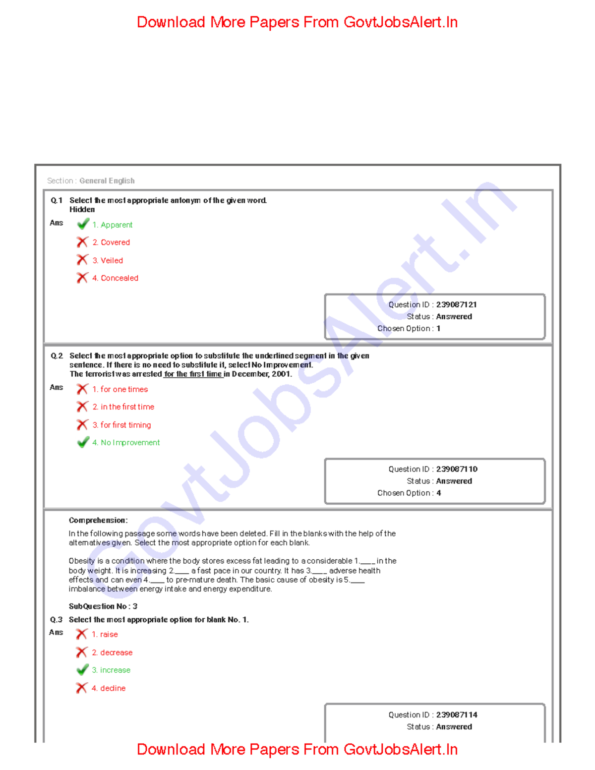 SSC MTS Previous Year Question Paper - Q Select the most appropriate ...