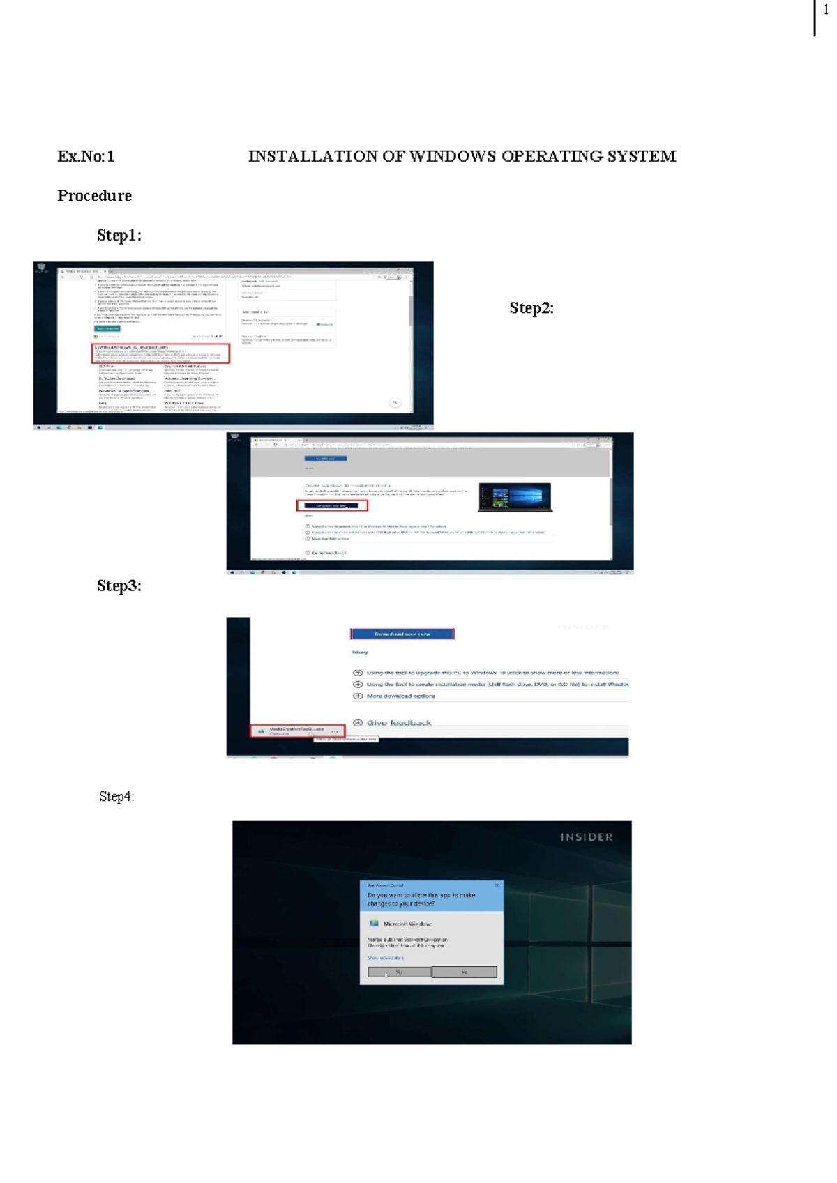 Os Lab1 Os Lab Document Ex1 Installation Of Windows Operating System Procedure Step1 Step2