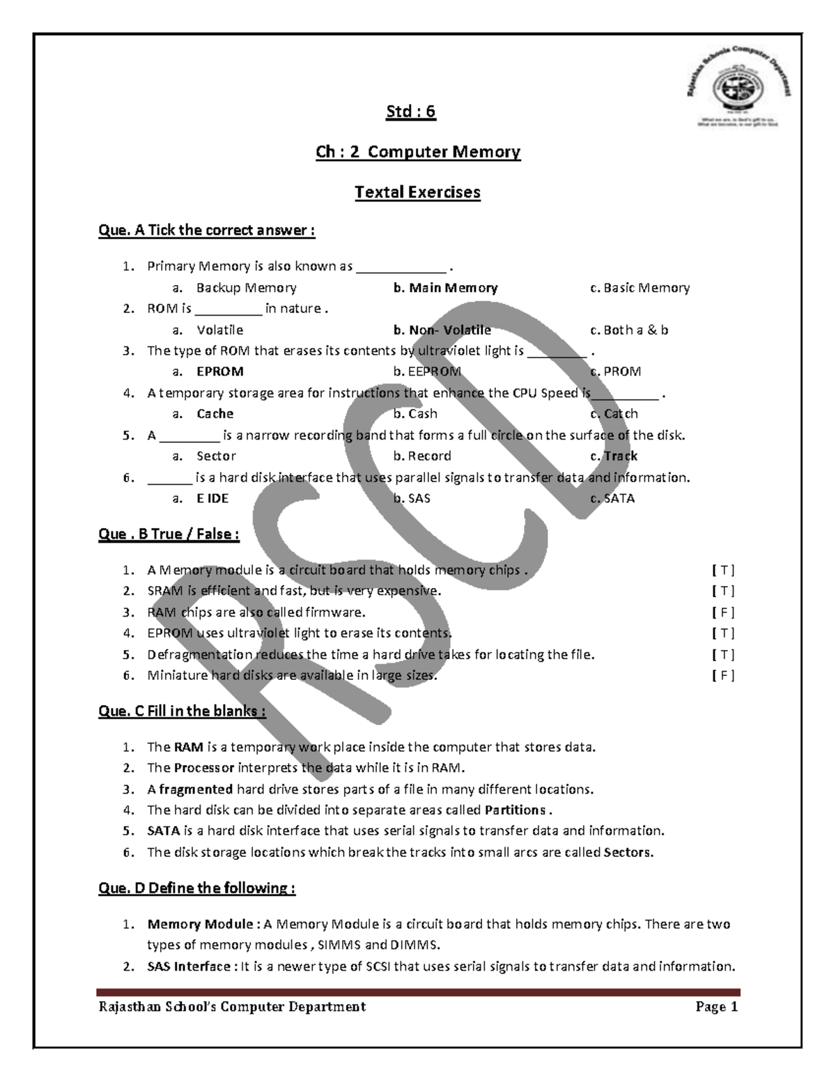 Std 6 ch 2 - Jsjdn - Rajasthan School’s Computer Department Page 1 Std ...