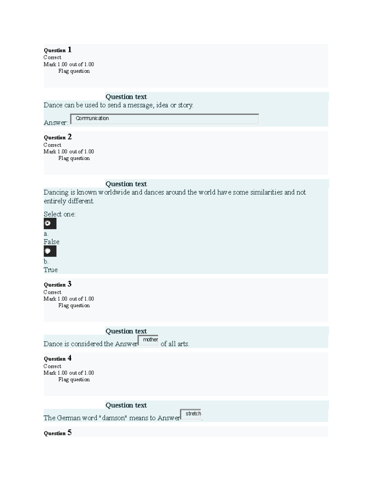 Rhythmic Activities Final QUIZ 1 - Question 1 Correct Mark 1 out of 1 ...