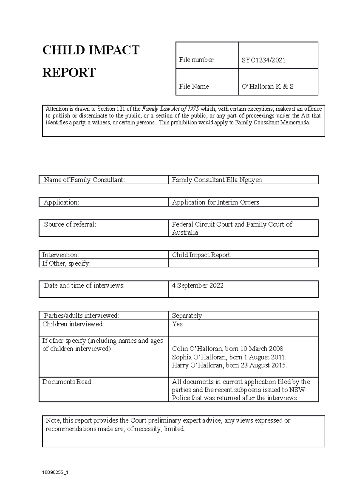 Moot 2022 Child Impact report - CHILD IMPACT REPORT Attention is drawn ...