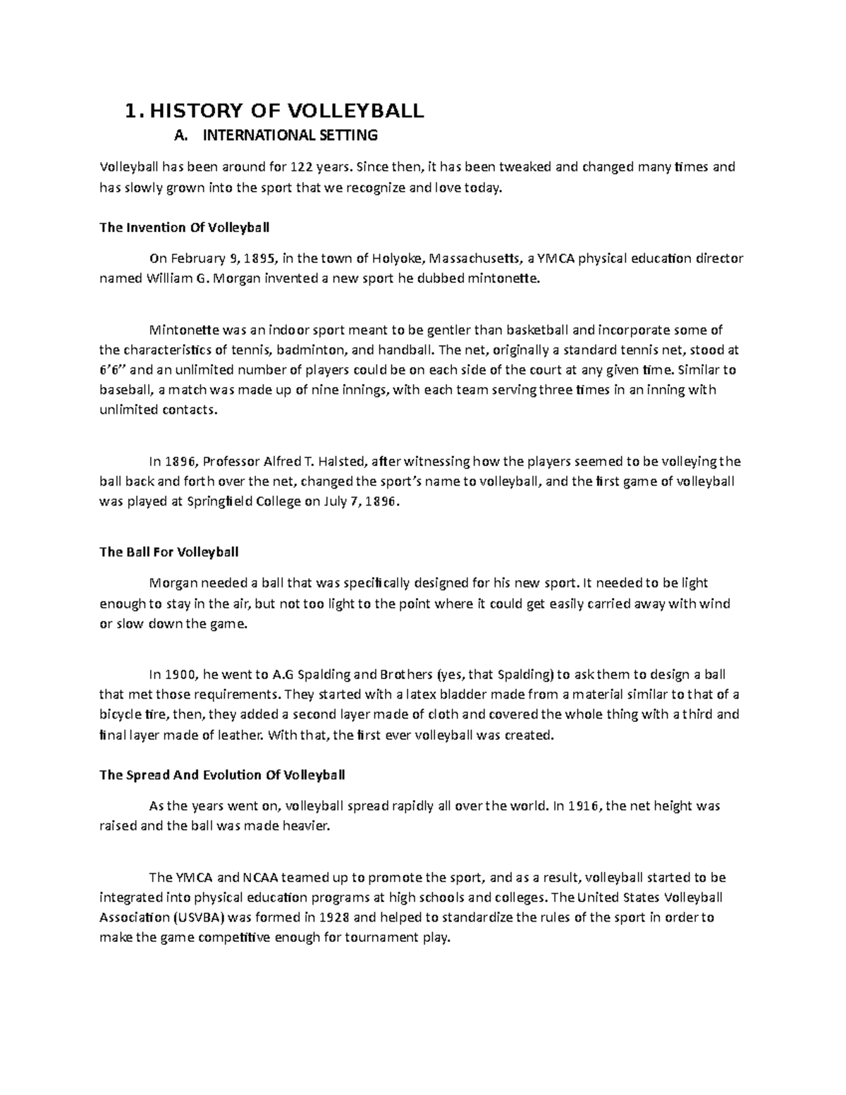 Volleyball - Physical Education - 1. HISTORY OF VOLLEYBALL A ...