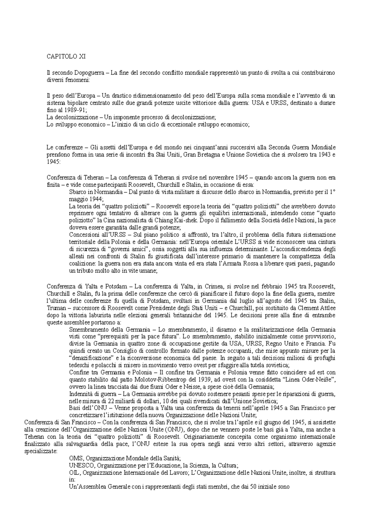 Capitolo XI - cap 11 - Storia contemporanea - CAPITOLO XI Il secondo Dopoguerra – La fine del ...