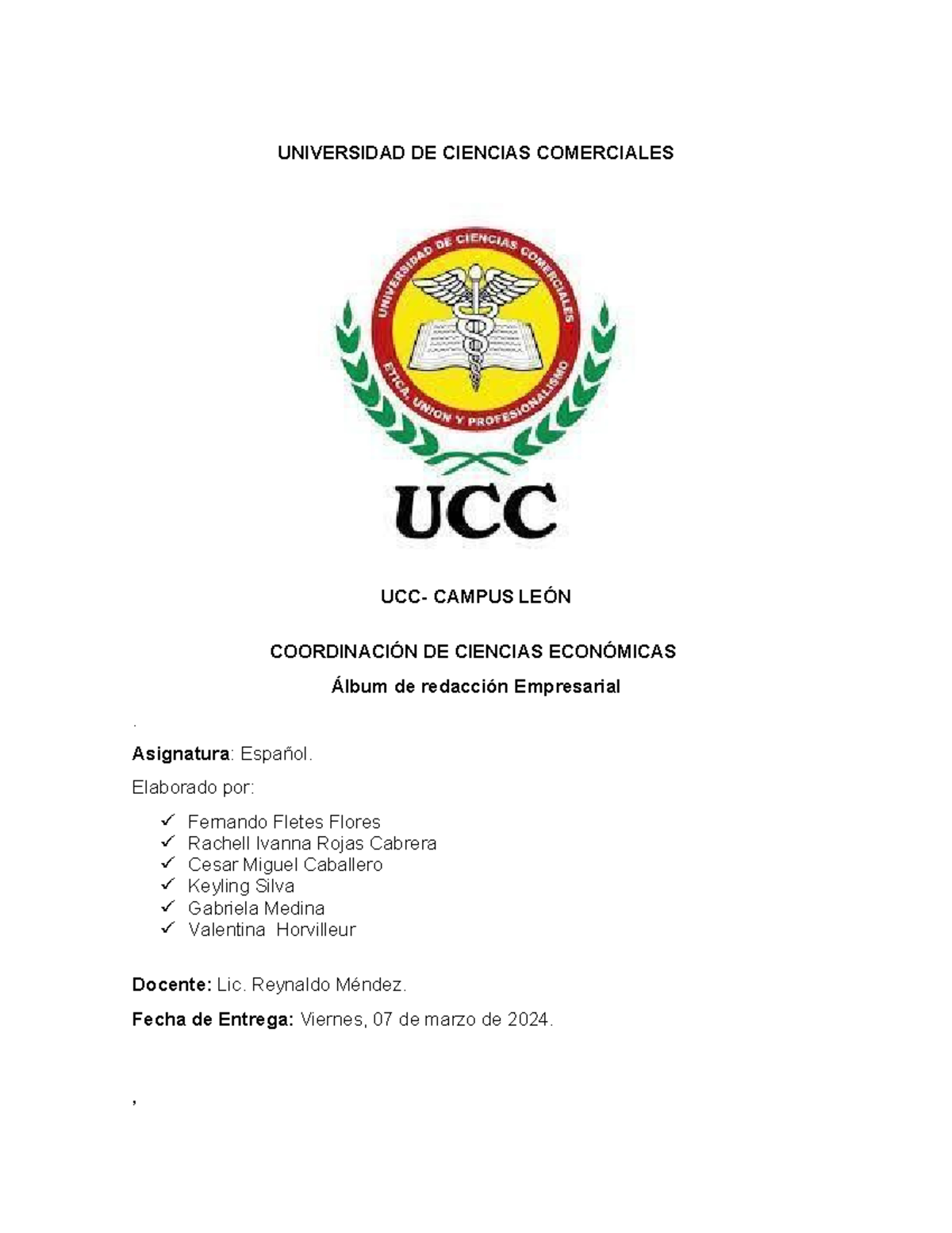 Album de redaccion empresarial - UNIVERSIDAD DE CIENCIAS COMERCIALES ...