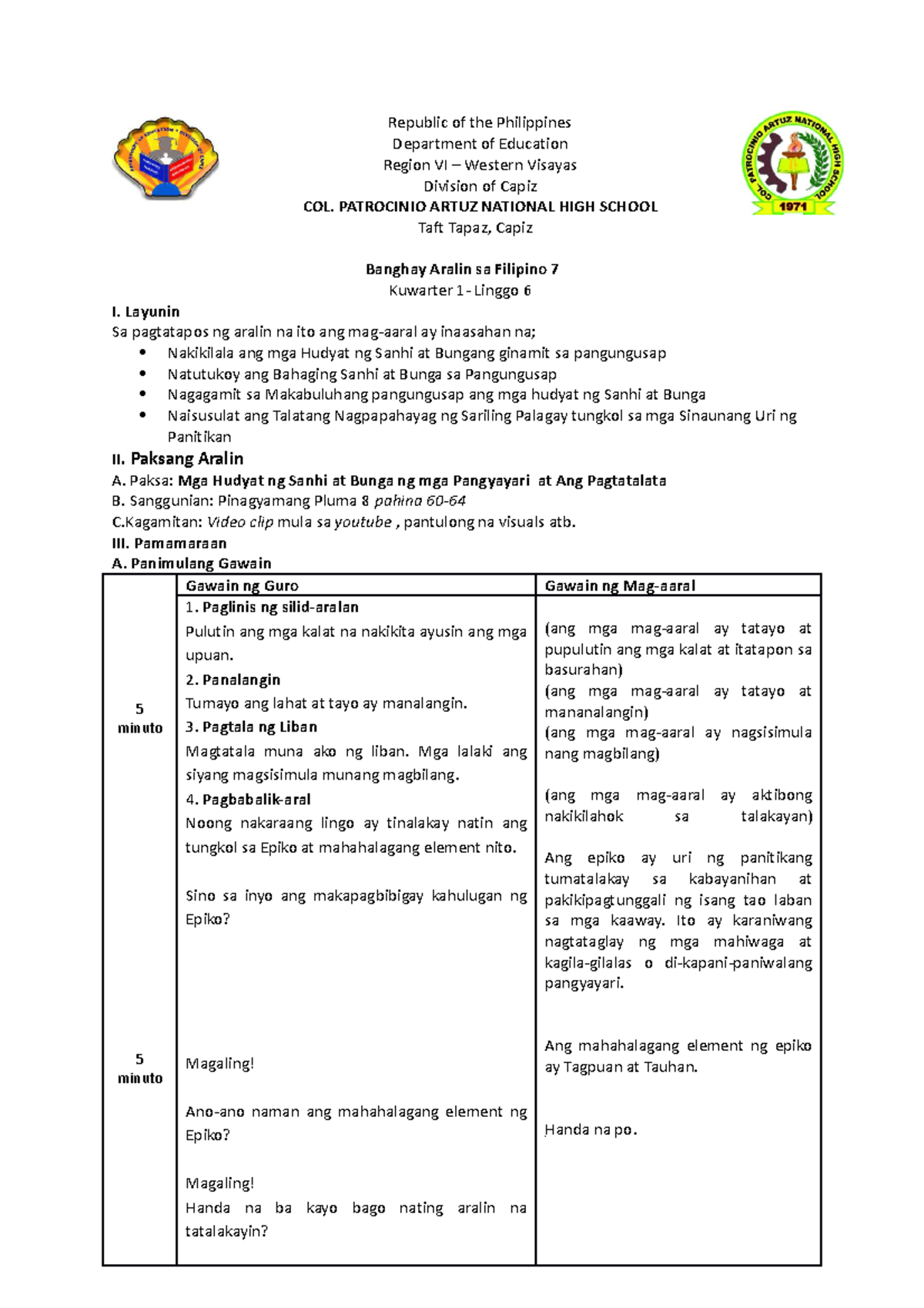 DLP Filipino 8 Hudyat NG Sanhi AT Bunga - Republic of the Philippines ...