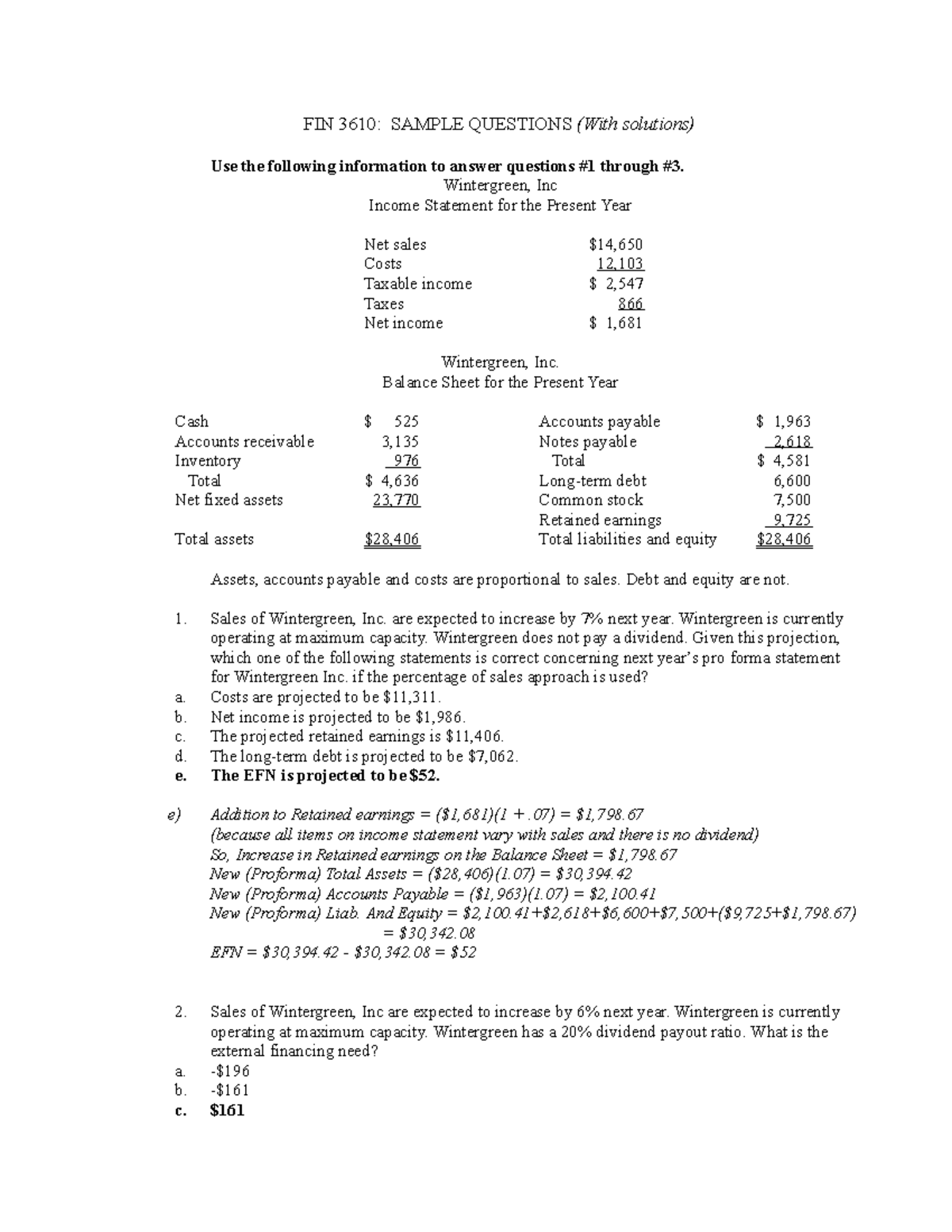 More practice questions-midterm 2 with answers - FIN 3610: SAMPLE ...