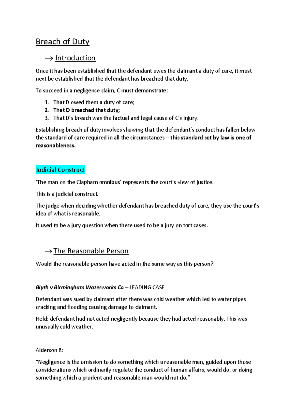 5. Breach of Duty - ... - Breach of Duty → Introduction Once it has ...